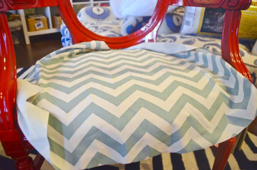 DIY Upholstered Armchairs in Red and Chevron