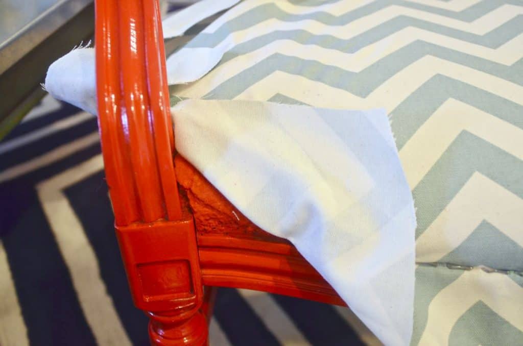 DIY Upholstered Armchairs in Red and Chevron
