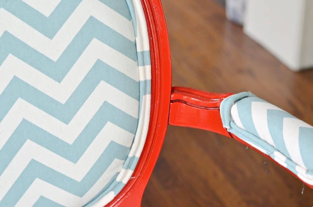 DIY Upholstered Armchairs in Red and Chevron