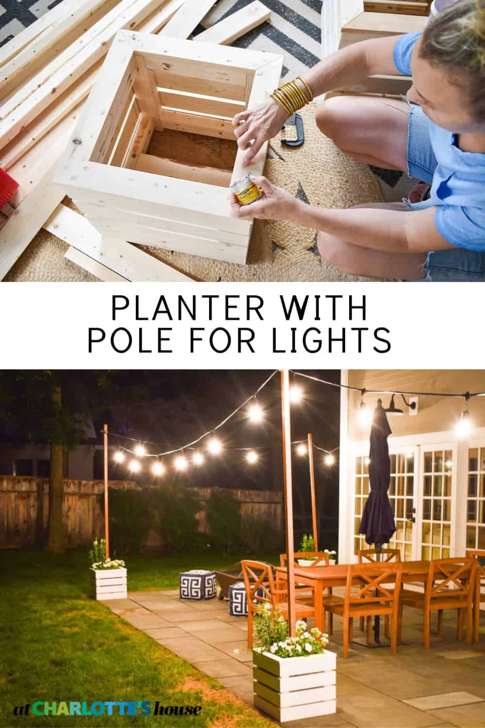 DIY Planter with Pole for String Lights - At Charlotte's House