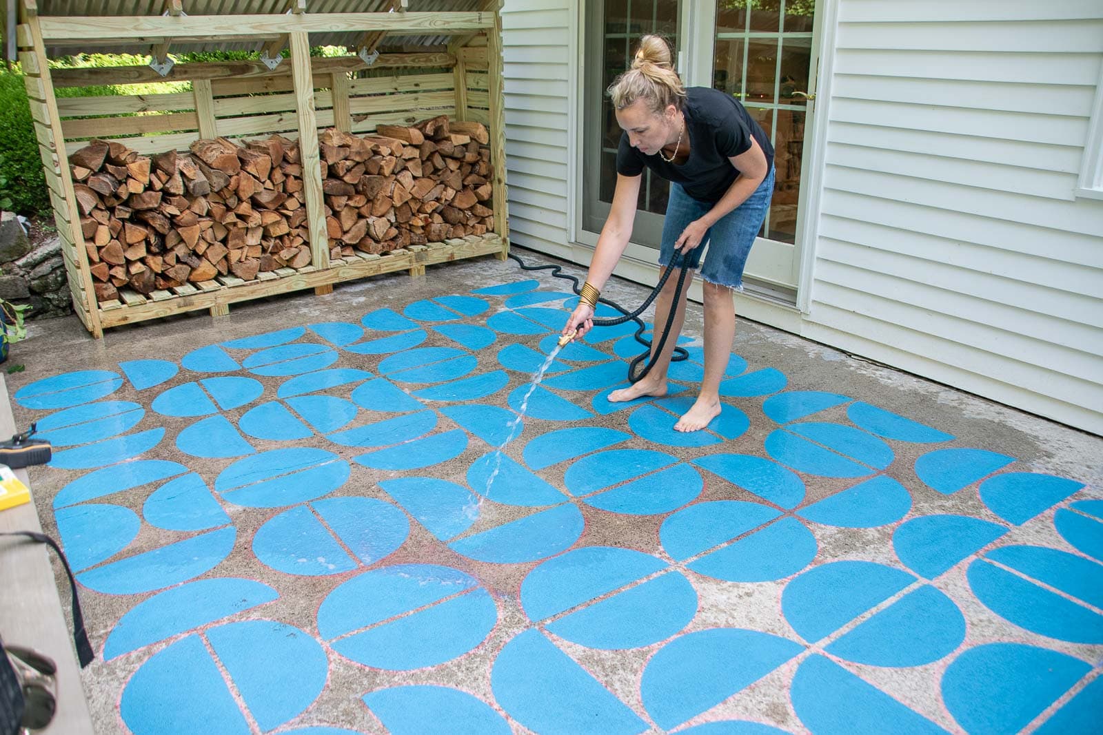 Graphic Painted Concrete Patio - At Charlotte's House
